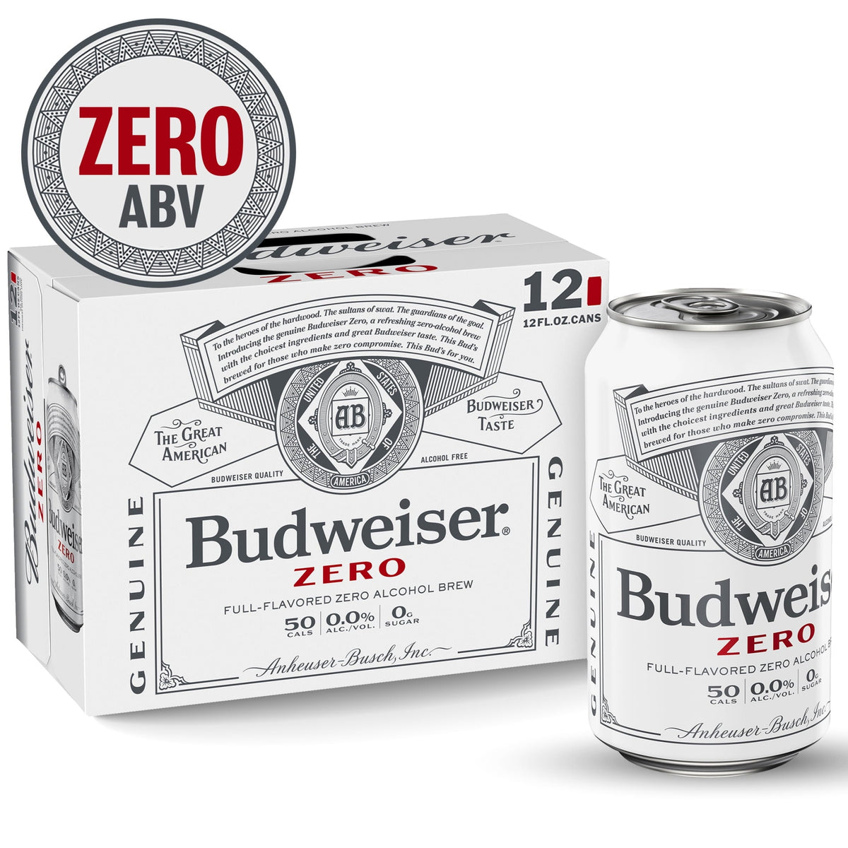 Budweiser Zero Non-Alcoholic Beer, 12 Pack 12 fl. oz. Cans, 0.0% ABV, – Snacks jo